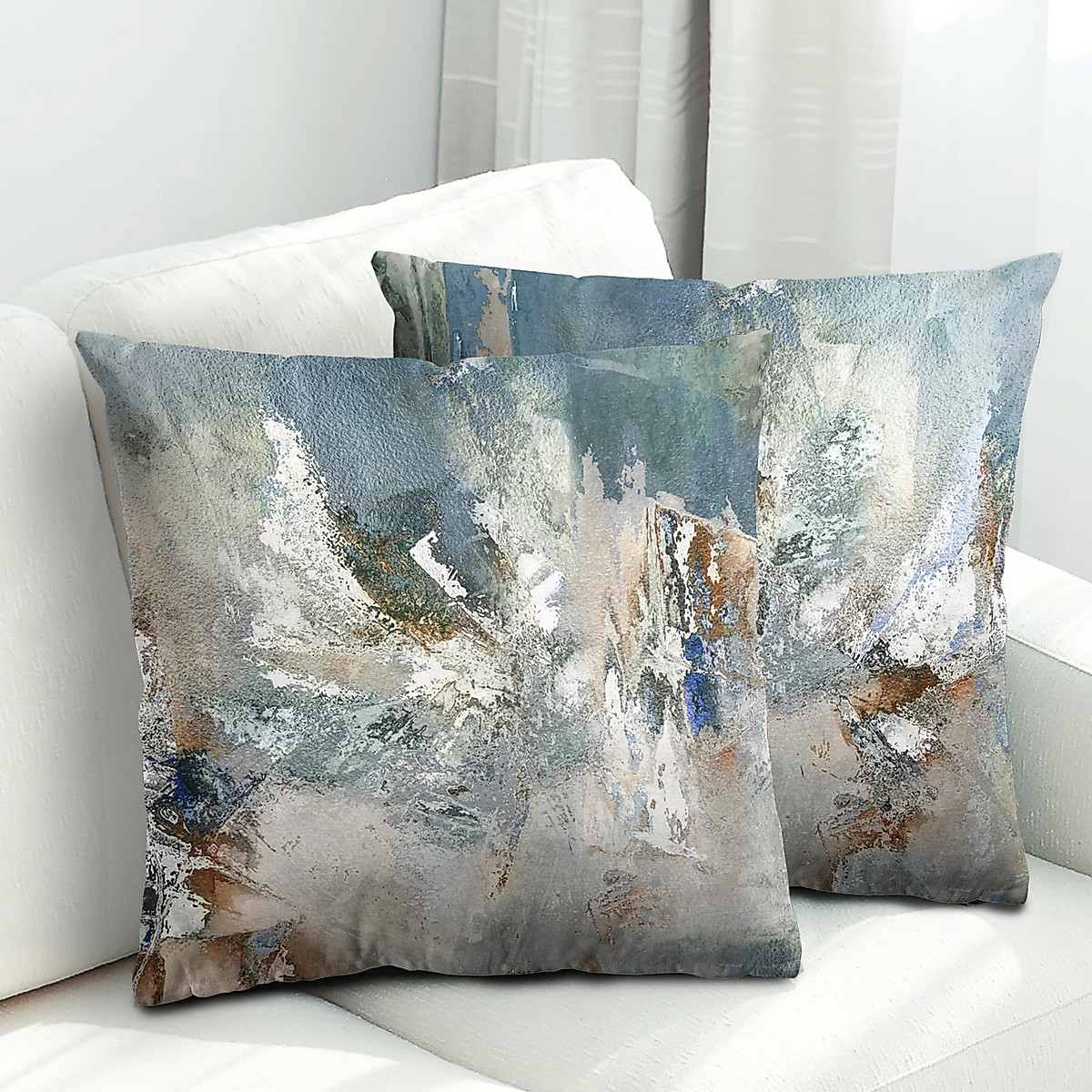 Abstract Pillow Covers 18x18 Set of 2 Modern Abstract Throw Pillow Cover Blue Contemporary Pillow Cushion Cases, Soft Comfortable Farmhouse Pillowcases for Sofa Couch Living Room Bedroom Office