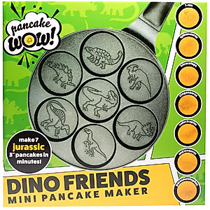 Dino Mini Pancake Pan - Make 7 Unique Flapjack Dinosaurs, Nonstick Pan Cake Maker Griddle for Jurassic Fun & Easy Cleanup, Great for Family Breakfast or Easter Basket Stuffer Gift for Kids and Adults