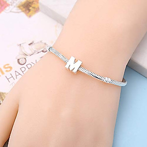 Alphabet Charms fit Pandora Bracelet 925 Sterling Silver Letter Charms Initial A-z Charm Beads for Bracelet(M)