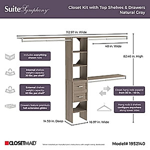 ClosetMaid SuiteSymphony Closet Organizer with Shelves and 2 Drawers, 16-Inch-Natural Gray