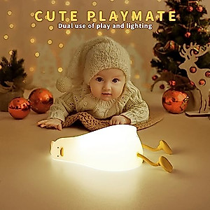 GEAMSAM Lying Flat Duck Night Light, LED Squishy Duck Lamp,Cute Silicone Dimmable Nursery Nightlight,Rechargeable Bedside Touch Lamp for Breastfeeding Toddler Baby Kids Rome Decor
