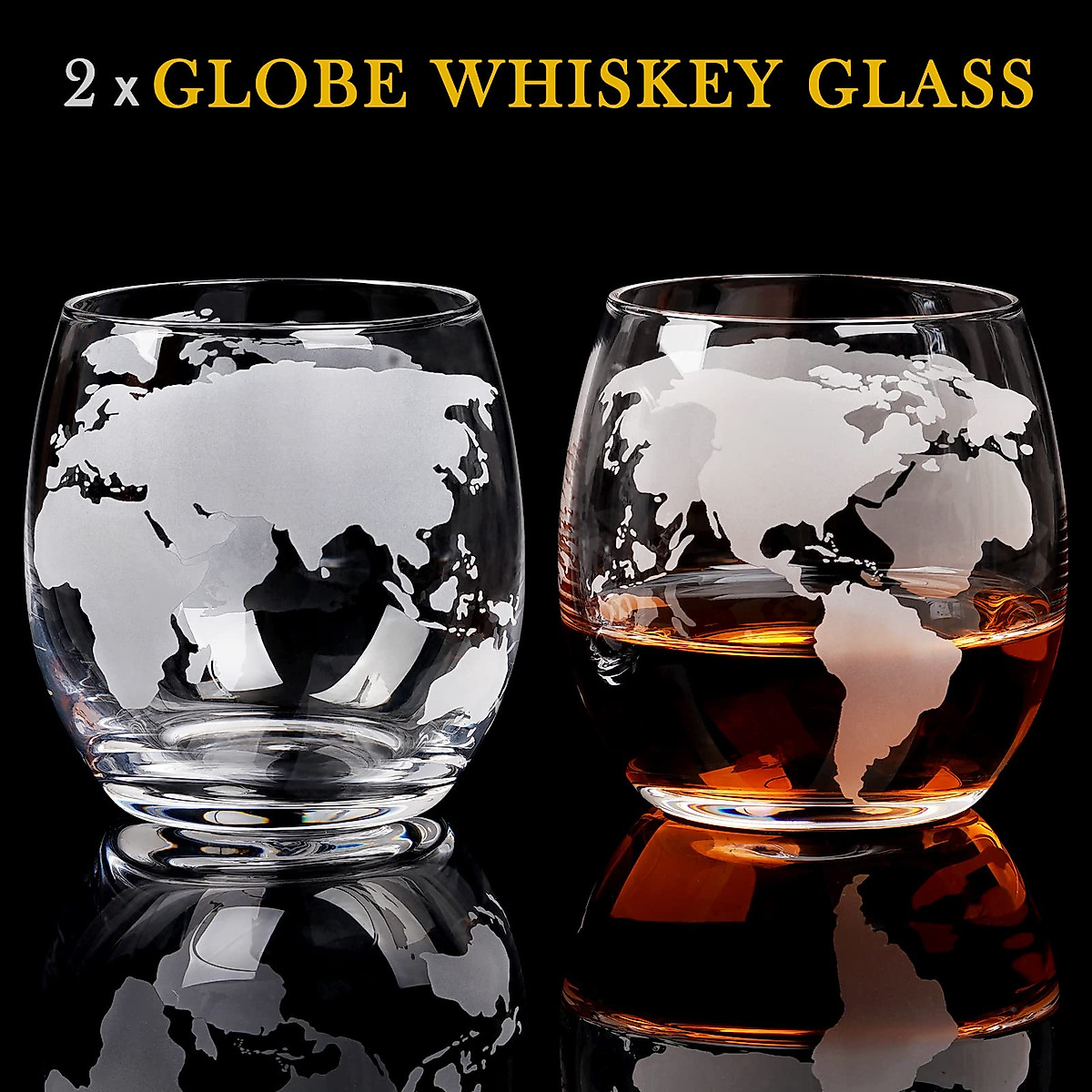 Whiskey Stone Gifts + Whiskey Decanter Globe Set with Ball Stones & Glasses, Gifts for Dad Men Husband, Christmas Stocking Stuffers, Anniversary Birthday Gifts
