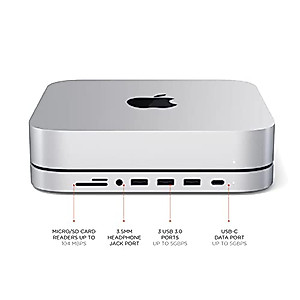 Satechi USB C Hub - Type-C Aluminum Stand & Hub - USB-C Data Port, Micro/SD Card Readers, USB 3.0 & Headphone Jack Port - for Mac Studio, Mac Mini M2/M1 (Not Compatible with M4) - Silver