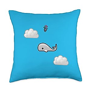 Delta12Designs Falling Whale and Pot of Petunias Throw Pillow, 18x18, Multicolor