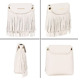 Hoce Women PU Leather Mini Hobo Fringe Tassel Crossbody Bag Vintage Tassel Shoulder Bag, White