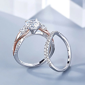 DRISHYA FASHION 2.20 Ct Round Cut Simulated Diamond Engagement Wedding Bridal Ring Set 14k Two Tone Gold Plated Gift For Her (11.5)