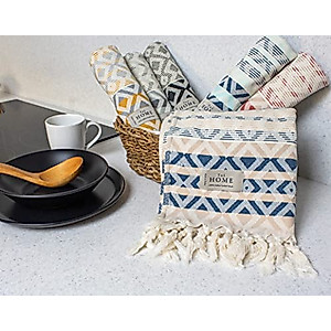 T&I Home Diamond Decorative Turkish Hand Towels for Bathroom - Set of 2 (16x40) Navy Blue, Soft 100% Cotton - Quick Dry, Prewashed, No Shrink - Farmhouse Boho Kitchen Towel Set, Hair, Face, Tea, Dish