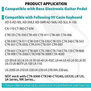LotFancy Guitar Pedal Power Supply, AC DC 9V Power Cord, 1A Adapter for BOSS PSA Effects Pedal, Distortion, Casio Keyboard, Replaces PSA -120S, PW-CT-9V, UL Listed, Center Negative
