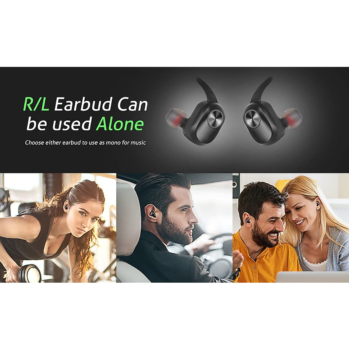 Qaekie Wireless Headphones, Premium True 5.3 Wireless Earbuds, Deep Bass in Ear Sport Earphones with Mic, 24H Playtime, Waterproof Headphones, Auto-Pairing for Gym