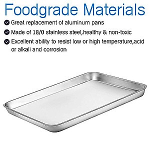 Baking Sheets Set of 5, Bastwe Stainless Steel Baking Pan Tray Cookie Sheet, Size 10 x 8 x 1 inch, Non Toxic & Healthy, Rust Free & Easy Clean