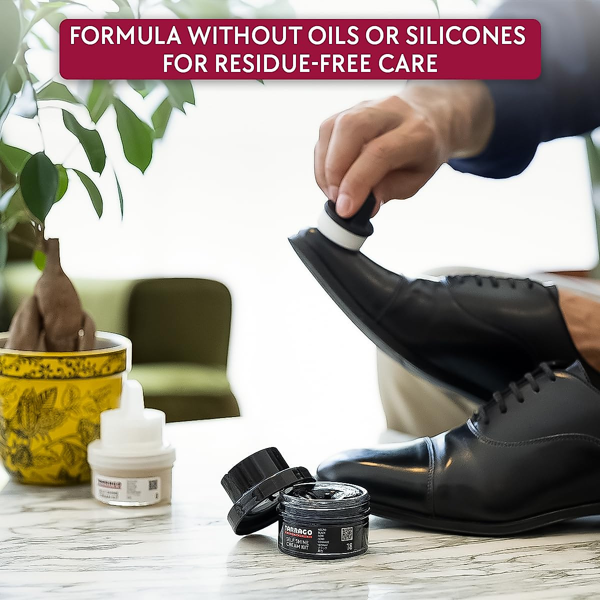 Tarrago Self Shine Shoe Polish with Applicator – Quick Shine Shoe Cream for Leather Boots and Shoes - 1.76 Fl. Oz – Black #18