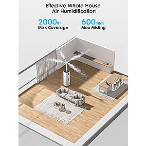 15L/4Gal Humidifier Large Room for 2000ft², Humidifiers for Bedroom Large Room, Air Humidifiers for Home, 600ml/h Misting, 60H Runtime, Essential Oil Box, Easy to Move, Top Fill Design, Auto Shut Off