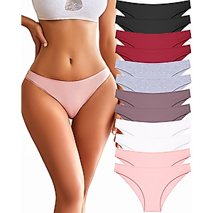 FINETOO 12 Pack Cotton Underwear for Women Cute Low Rise Bikini Panties High Cut Breathable Sexy Hipster Womens Cheeky S-XL