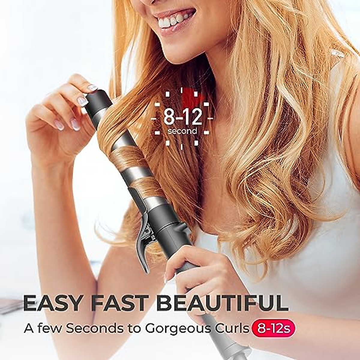 Rotating Curling Iron, TYMO Ionic Automatic Curling Iron 1 1/4 Inch for Medium/Long Hair, Travel Hair Curler Long Tourmaline Ceramic Barrel for Beach Waves, Up to 430℉