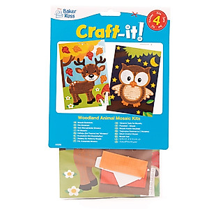 Baker Ross AX209 Woodland Animal Mosaic Kits for Kids - Pack of 4, Peel and Stick Crafting Activities This Christmas Festive Season