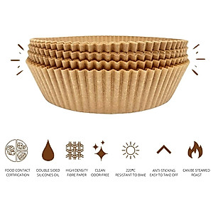 DANIYA'S Air Fryer Disposable Paper Liner Round Unbleached Parchment Paper Sheets 100 PCS 8" Nonstick Oven Liner, Compatible with 5-8 QT Large Air Fryer, Microwave, Oven and Steamer (100PCS ROUND)