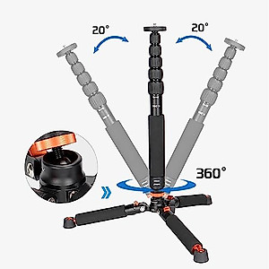 Koolehaoda Camera Aluminum Monopod with Metal Tripod Base.6 Sections 18-69inch Adjustable, Leg Diameter Φ28mm,up to 13lbs - Black