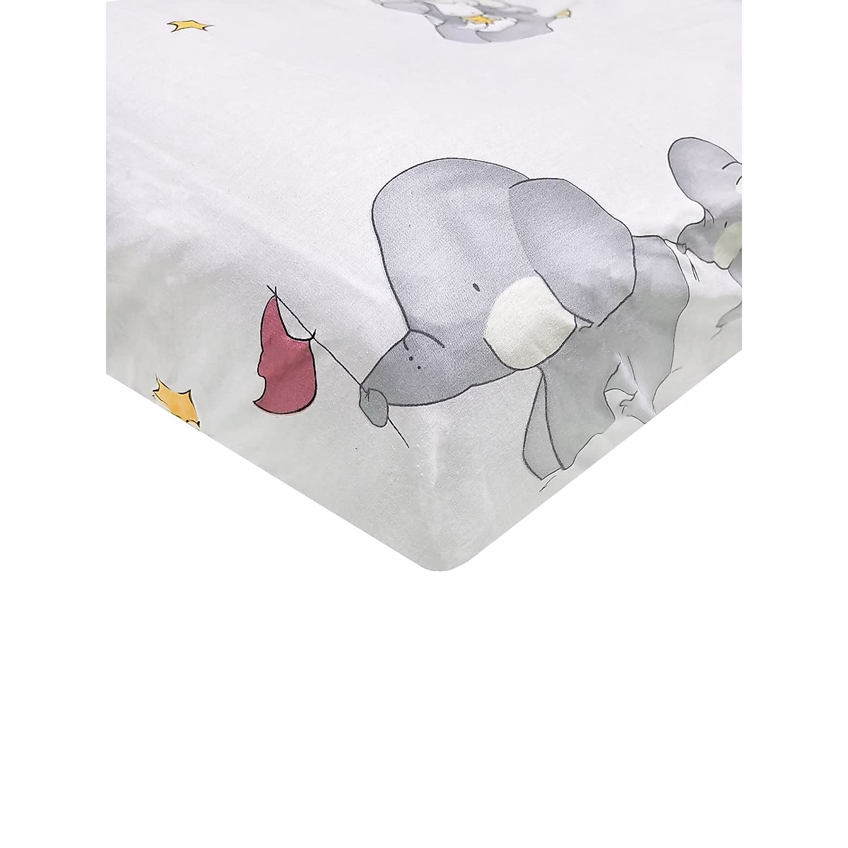 Delbree 100% Cotton Fitted Crib Sheet for Boys or Girls, Soft Baby Sheet, Standard and Toddler Mattress Cover, Elephant Stars, 28x52in, 52x28