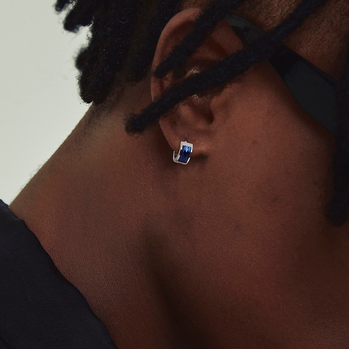 Ritach Stainless Steel Hoop Earrings for Men Blue CZ