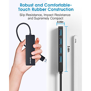 BYEASY USB Hub, 4 Port USB 3.0 Hub, Ultra Slim Portable Data Adapter Applicable for iMac Pro, MacBook Air, Mac Mini/Pro, Surface Pro, Notebook PC, Laptop, and Mobile HDD (Leather Black)