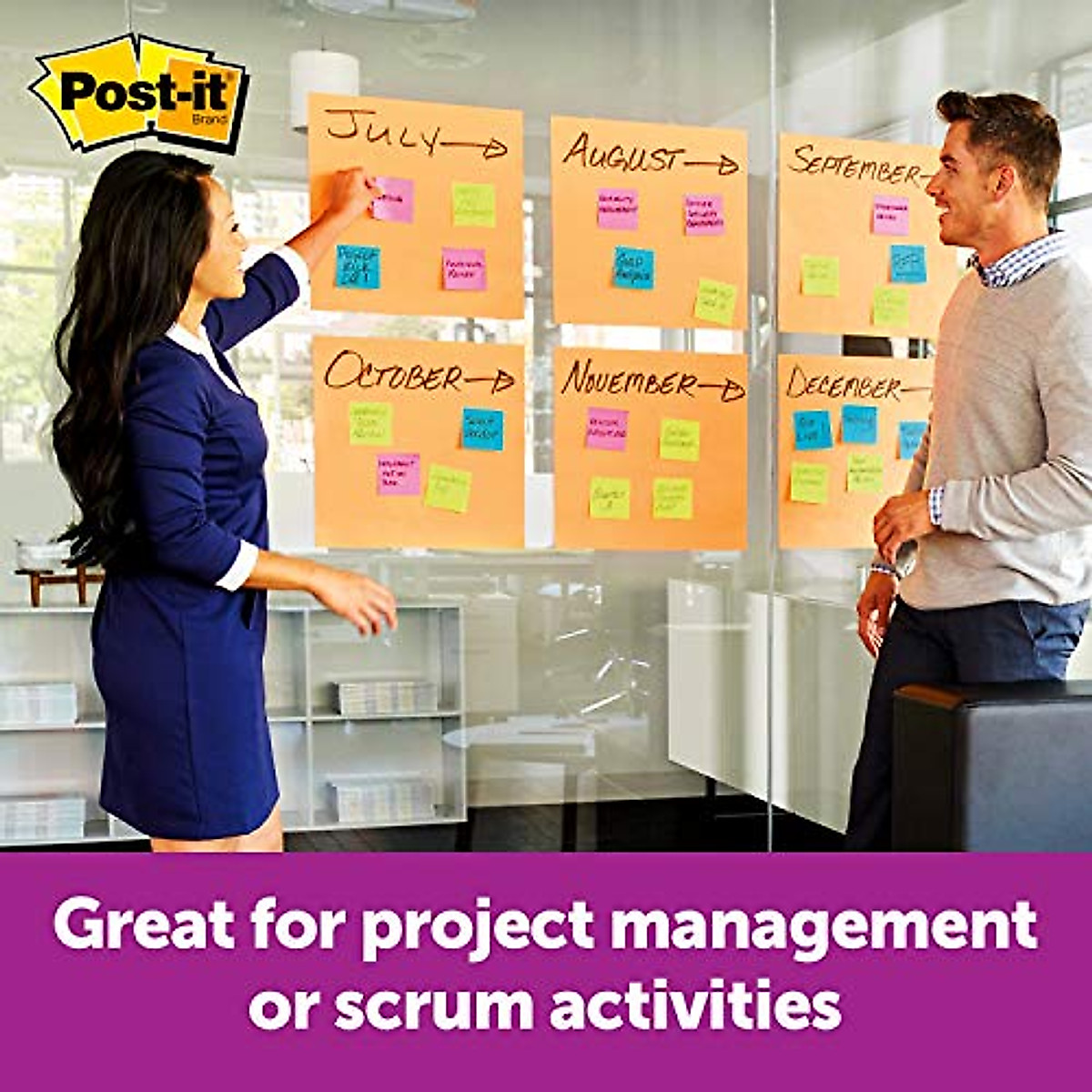 Post-it Super Sticky Big Notes, 15in x 15 in, 1 Pad, 2X the Sticking Power, Neon Orange (BN15)