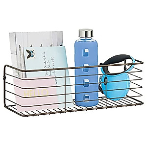 mDesign Wide Metal Wall Mount Decor Storage Organizer Display Shelf - Hang in Bathroom, Kitchen, Entryway, Hallway, Mudroom, Bedroom, Laundry Room - Concerto Collection, Bronze