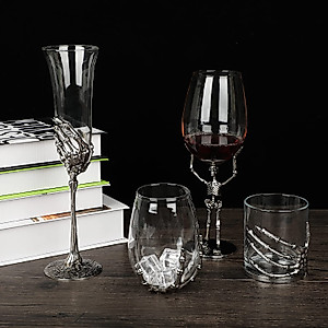 RHFF Halloween Skull Wine Glass, Skeleton Ghost Hand Wine Glass, Halloween Drinking Glasses, Skeleton Hand Goblet, Hotel Family Halloween Party Favors for Adults (A)