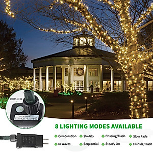 Tcamp 164FT 500 LED Christmas Lights, 8 Modes Christmas Tree Lights with Timer Memory Function, Green Wire Starry Fairy String Lights for Christmas Tree Halloween Outdoor Indoor Decor (Warm White)