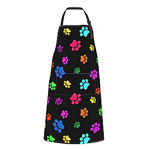Perinsto Colorful Dogs Paws Waterproof Apron With 2 Pockets Cute Pet Animal Paw Kitchen Chef Aprons Bibs For Grooming Cooking Baking Painting Gardening