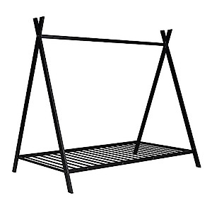 Merax Montessori Bed Twin Metal Teepee Bed for Kids, No Box Spring Needed, Noise Free (Twin,Black)