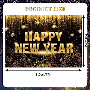 AIBIIN 7x5ft Happy New Year Backdrop Black Gold Glitter Bokeh Fireworks Photography Background Golden Sparkle Spots 2025 New Year Party Decoration Photo Studio Booth Props