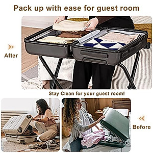 Mr IRONSTONE Luggage Rack Pack of 2, Folding Metal Suitcase Stand with Nylon Straps and Steel Frame, for Guest Room, Hotel, Bedroom, Steel Frame, Holds up to 130 lb, Black