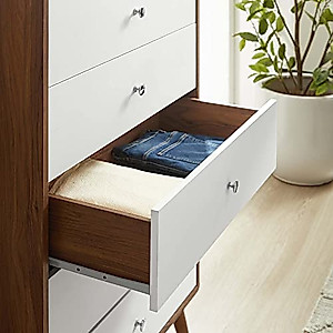 Modway Transmit Mid-Century Modern Wood Walnut White, 5-Drawer Chest