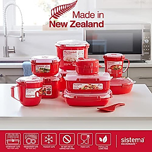 Sistema Heat and Eat 4 Rectangular Food Containers with Lids 1.25L + 2X 525ml | Locking Clips & Steam Release Vents | BPA-Free Microwave Set, 8x10/16x20, 4 pack, Red