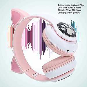 Cat Ear LED Light Cute Headsets, Wireless Bluetooth Gaming Headphones for PS5/ PS4/ PC, Stereo Surround Sound, Volume Control, Switch Songs, Voice Calls, RGB Lighting Gift for Girls (Pink)