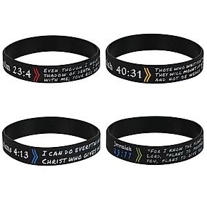 kilofly 4pcs Christian Religious Scripture Bible Verse Rubber Bracelet Wristband