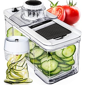 PrepNaturals Adjustable Mandoline Slicer with Spiralizer Vegetable Slicer - Black Veggie Slicer Mandoline Food Slicer with Julienne Grater - V Slicer