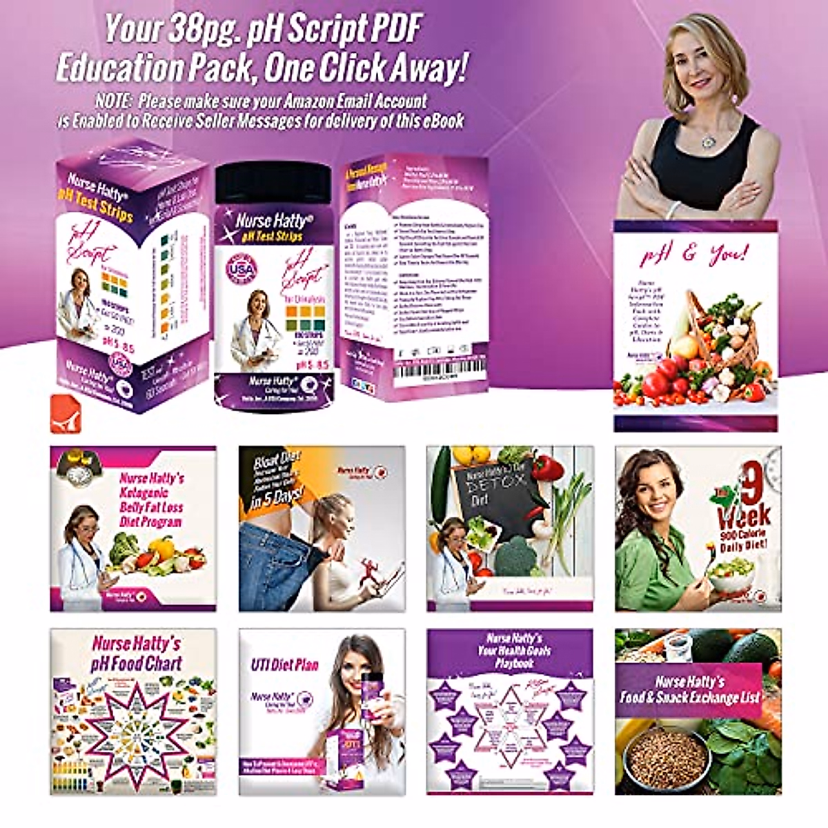 Nurse Hatty® - 200ct. pH Strips w Free App - Made-in-The-USA (Economy Size - Single PAD) - pH Test Strips for Alkaline & Acid Levels for Home & Lab Use + 300+ Pages of Edu Pack - pH Scale of Urine