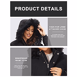 ROYAL MATRIX Women's Parka Coat Winter Warm Parka Jacket Fleece Lined Parka Coat Long Winter Coat with Hood (Black, Medium)