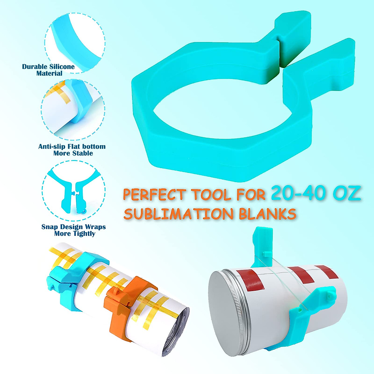 Fosdonge 6 Pack Sublimation Tumblers Tool for 20-40 Oz Sublimation Blanks Products, Includ Pinch Perfect Tumbler Clamp, Measuring Ruler and Cup Cradle for Tumblers