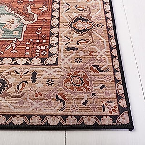 SAFAVIEH Tucson Collection Area Rug - 8' Square, Aqua & Rust, Traditional Persian Design, Non-Shedding Machine Washable & Slip Resistant Ideal for High Traffic Areas in Living Room, Bedroom (TSN150J)
