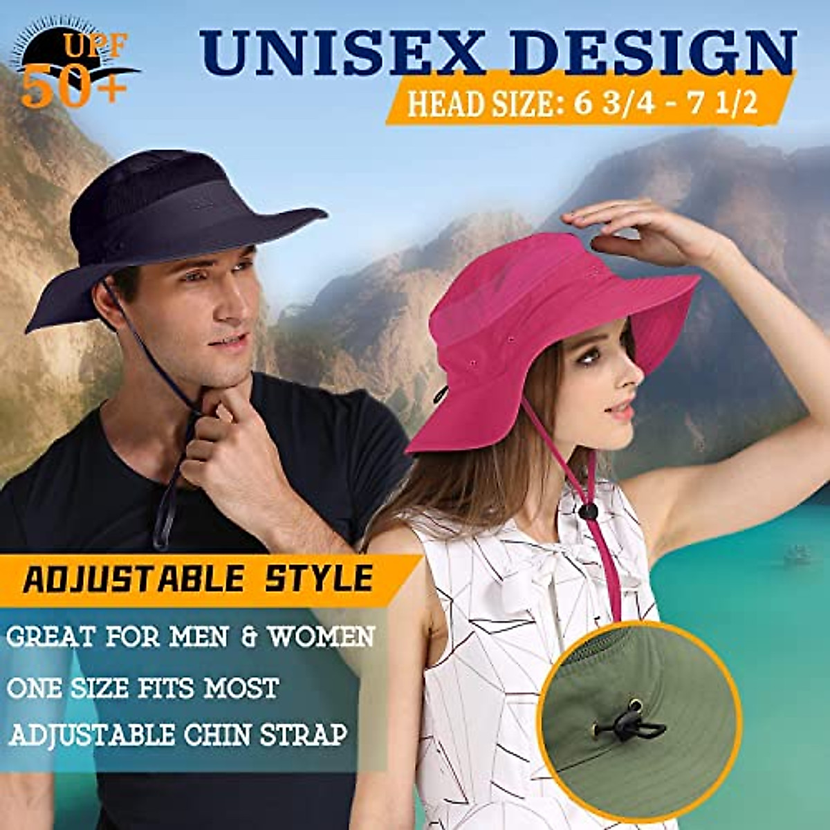 Wide Brim Sun Hat for Women and Men Summer Bucket Hats with UV Protection UPF 50+ for Fishing Hiking Beach Hats Kahki