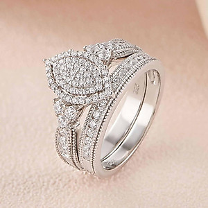 SHELOVES Marquise Shape Vintage Engagement Wedding Rings Set White Round CZ 925 Sterling Silver Sz 8