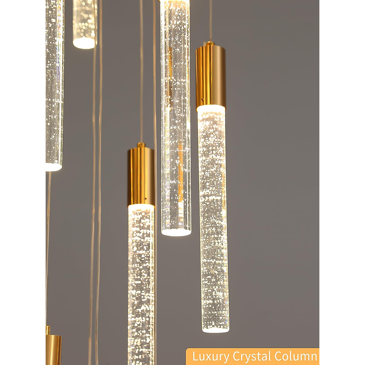 12 Lights 118" Modern High Ceiling Chandelier Crystal Gold Light Fixtures Dimmable Long Hanging Pendant Lighting Fixtures for Staircase Living Room Foyer Hallway Flush Mount Ceiling Light Polished