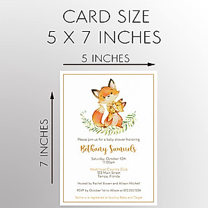 Fox Baby Shower Invitations Woodland Invites Rustic Orange Gender Neutral Boys Girls It's A Boy It's A Girl Foxes Sprinkle Watercolor Green White Forest Friends (12 count)