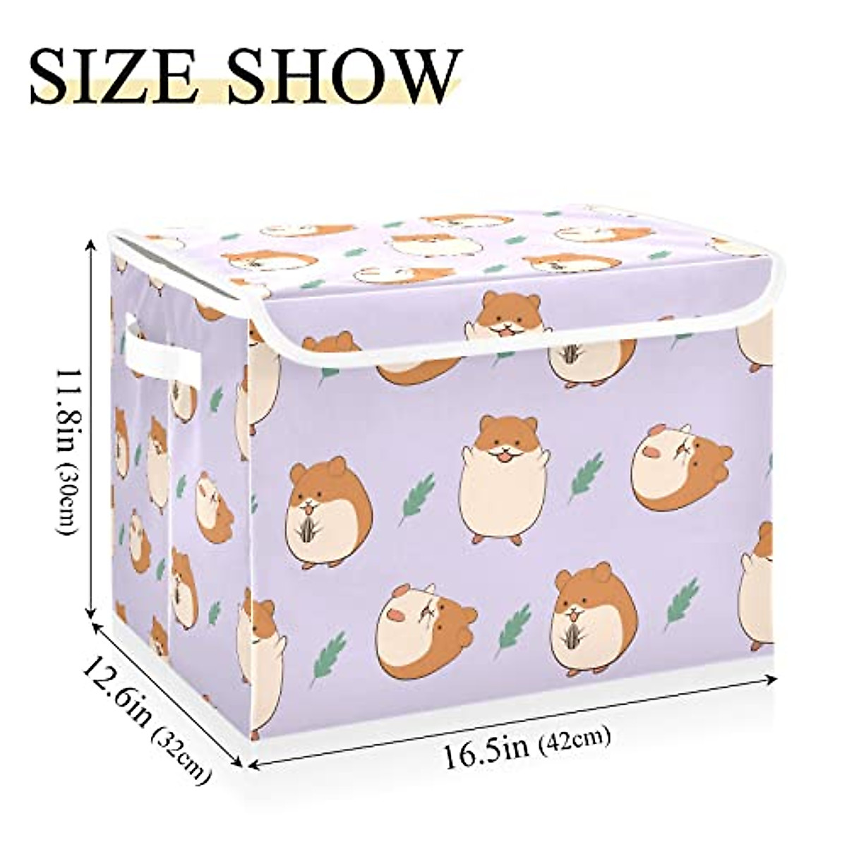 Kigai Storage Basket Cute Hamsters Storage Boxes with Lids and Handle, Large Storage Cube Bin Collapsible for Shelves Closet Bedroom Living Room, 16.5x12.6x11.8 In