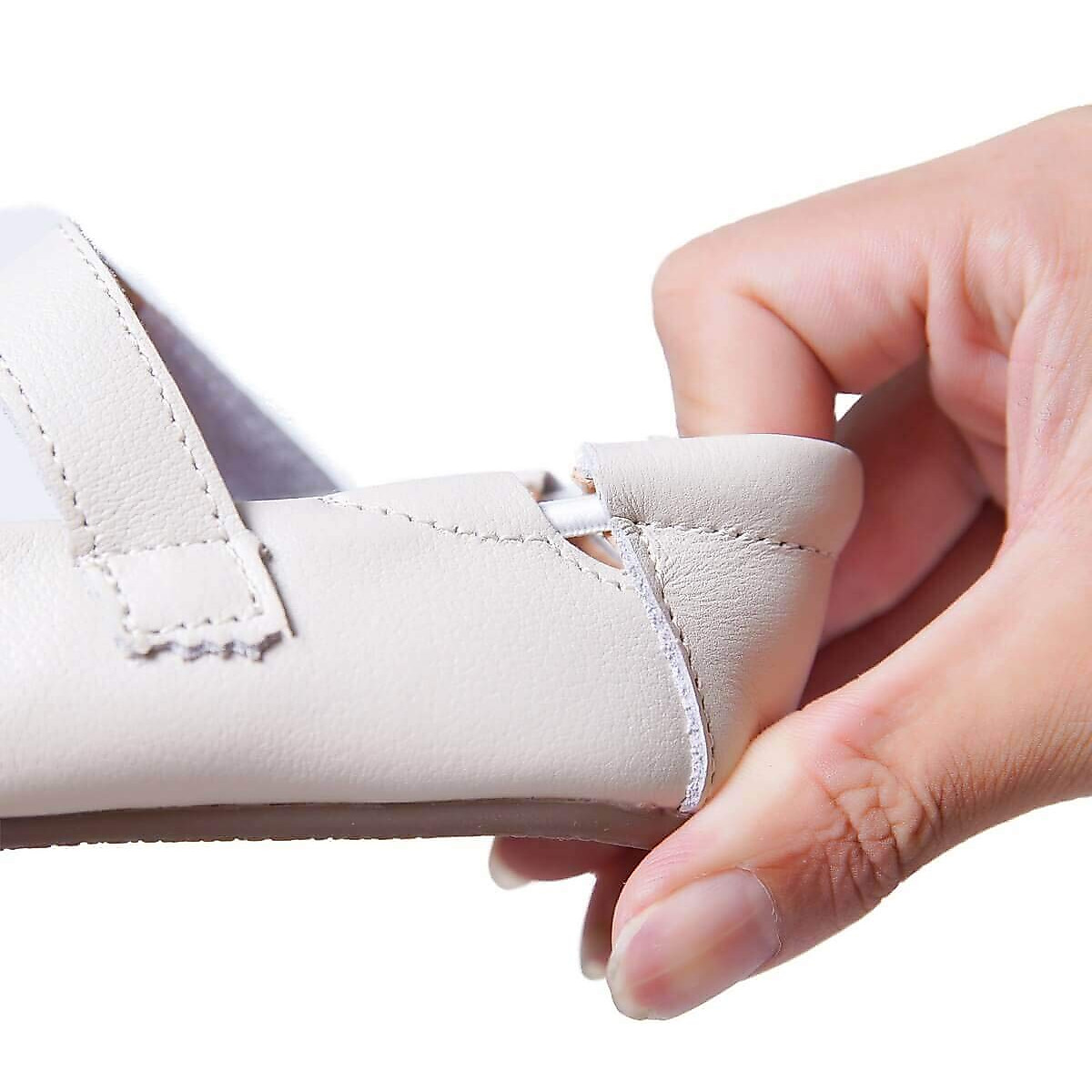 Mowoii Genuine Leather Baby Shoes for Girls Boys Infant Toddler Mary Jane Walking Shoes Prewalker Princess Wedding Dress Shoes Ballet Flats，Beige 12-18 Months