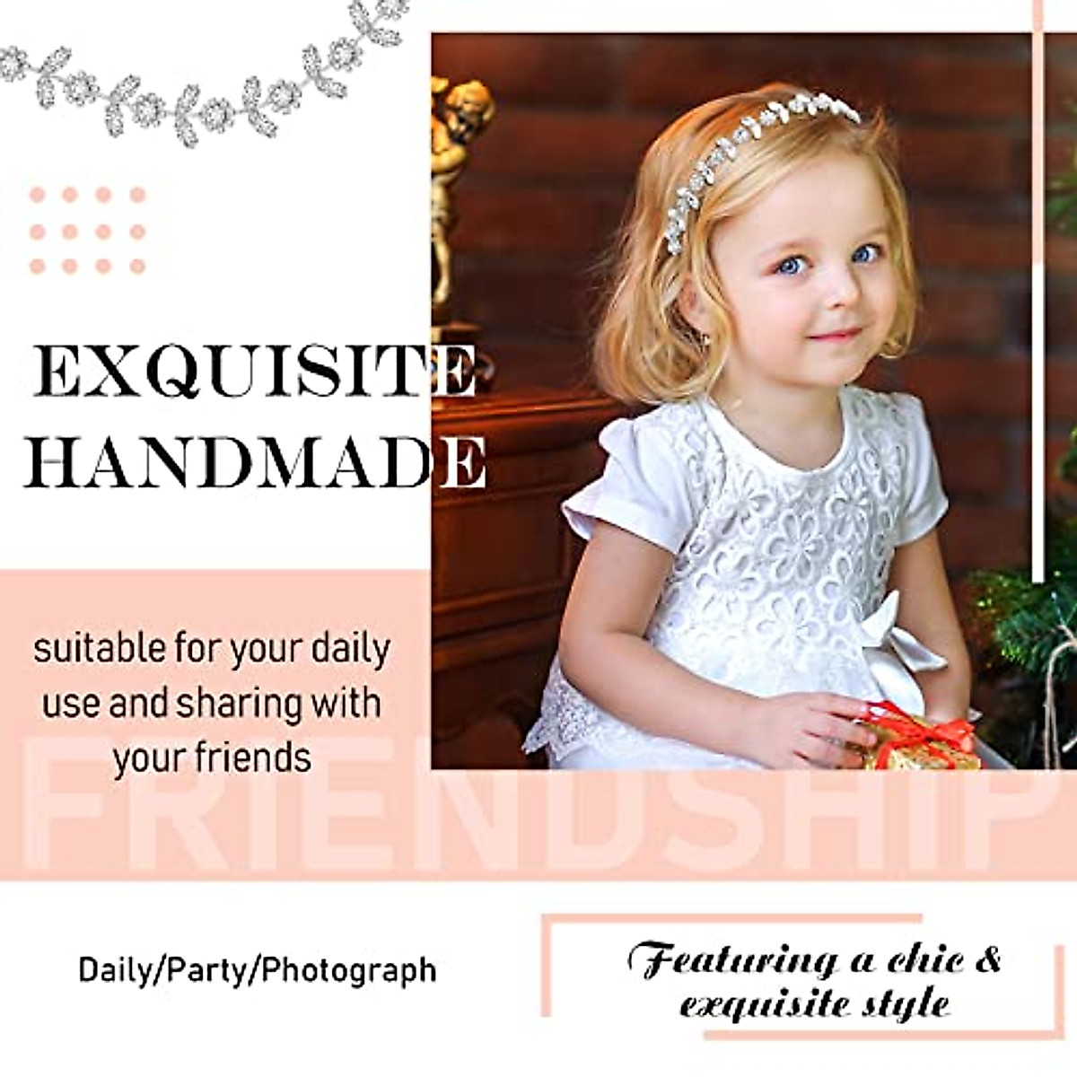 Jutom 2 Pieces Silver Flower Girl Headbands, Bridal Headband, Crystal Girl Headpieces, Princess Headbands, Rhinestone Headpieces, Hair Accessories for Women, Costume Party, Halloween Gifts