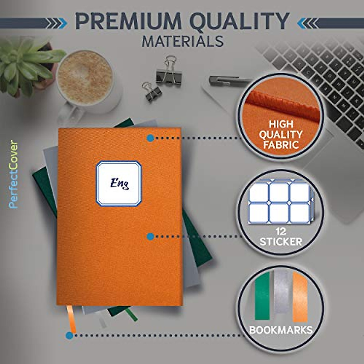 7 Pack Stretchable Book Covers - Multiple Colors Durable, Washable, Reusable and Protective Jackets for Hard Cover Schoolbooks and Textbooks - by PerfectCover (7-Pack, Set-2)