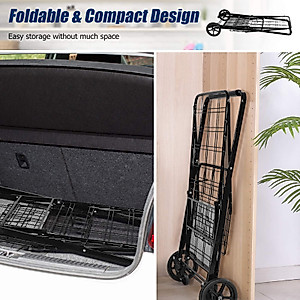 IRONMAX Jumbo Shopping Cart, Foldable Heavy Duty Grocery Cart w/ 360° Rolling Swivel Wheels & Double Basket, 330 LBS Weight Capacity, Folding Utility Cart for Grocery Laundry Luggage (Black)